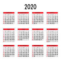 2020 calendar template year planner Royalty Free Vector