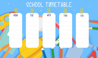 Template school timetable for students Royalty Free Vector