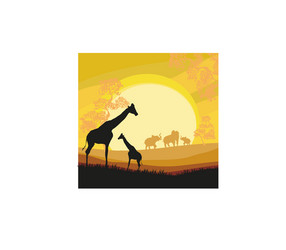 Cartoon african savannah card poster - giraffes Vector Image