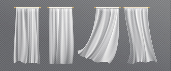 Set of realistic window curtains blowing on wind Vector Image
