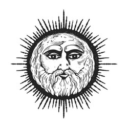 Moon and sun hand drawing in engraving style set Vector Image