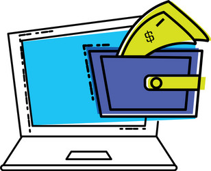 Laptop computer with wallet money Royalty Free Vector Image