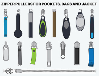 Zipper puller flat sketch set different types Vector Image