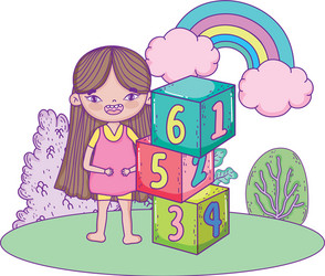 Little girl playing with blocks numbers Royalty Free Vector