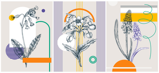 Collage-style spring flower hand-sketched f Vector Image
