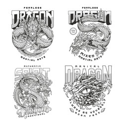 Fearless fighting dragon set sticker Royalty Free Vector