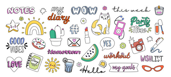 Small stickers for diaries linear Royalty Free Vector Image