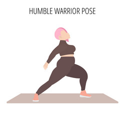 Young woman doing humble warrior pose yoga workout