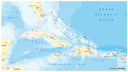 Map of the greater antilles Royalty Free Vector Image