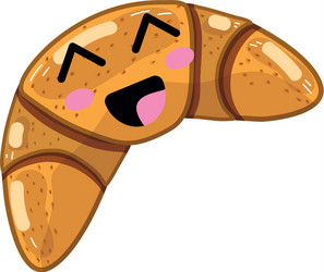 Kawaii cute happy croissant bread Royalty Free Vector Image