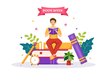 Book week events with people reading or students Vector Image