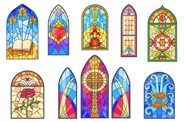 Church windows cartoon set icon isolated Vector Image