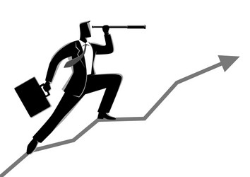 Businessman using telescope on a graph chart with Vector Image