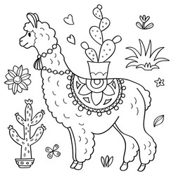 Coloring page for adults and kids with funny llama