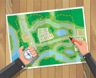 Paper map with compass and ruler planning trip Vector Image