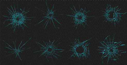 Broken glass cracks bullet marks on glass set Vector Image