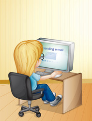 Kid Girl Using the Computer Cartoon Vector Images (over 490)