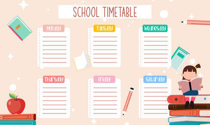 Template school timetable for students Royalty Free Vector