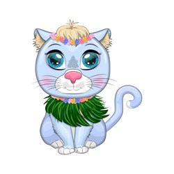 Cartoon cat dressed as a hula dancer under Vector Image
