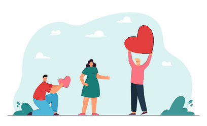 Female cartoon character choosing man holding Vector Image
