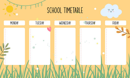 Template school timetable for students Royalty Free Vector