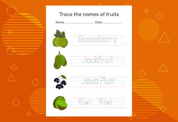 Trace the names of fruits handwriting practice Vector Image