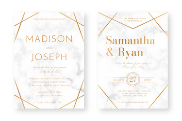 Wedding card design with golden frames and marble Vector Image