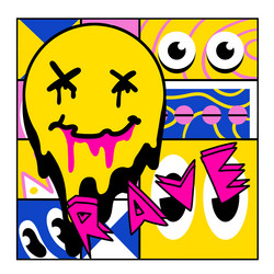 Acid postage stamp with yellow smile face Vector Image