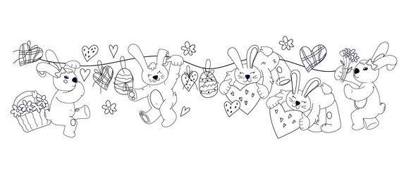 Easter bunnies characters for kids coloring book Vector Image