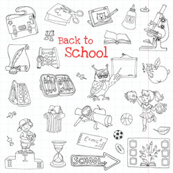 Back to school doodle set with cartoon subjects Vector Image
