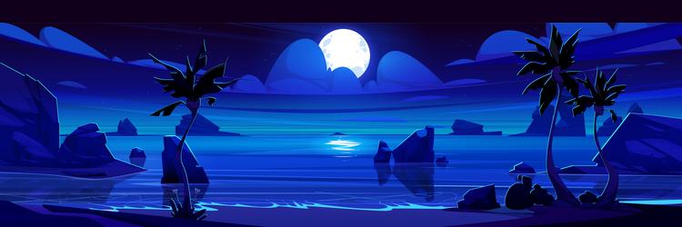 Night sea landscape with moon stars and clouds Vector Image