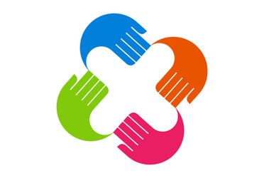 Color hands around logo Royalty Free Vector Image