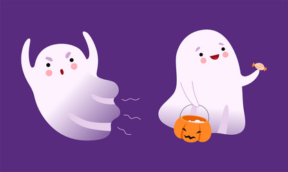Cute ghost with smiling face juggling sweets Vector Image