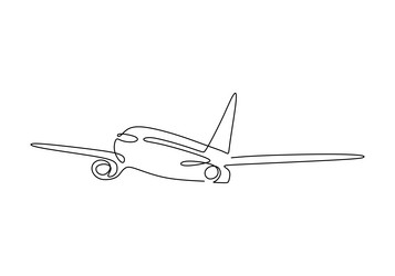 Airplane in white line on black background Vector Image