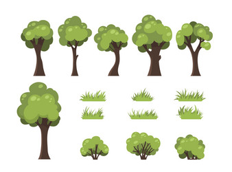 Cartoon bush and tree set trees and bushes Vector Image