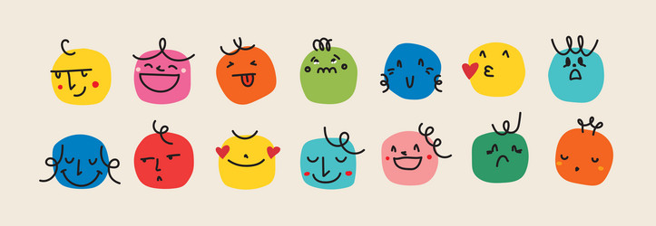 Abstract comic faces with various emotions crayon Vector Image