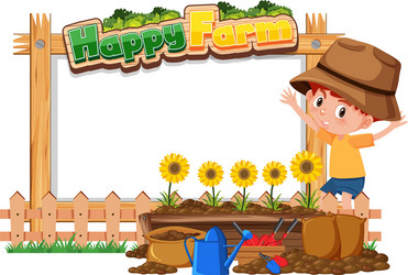 Frame template with kids planting tree in garden Vector Image