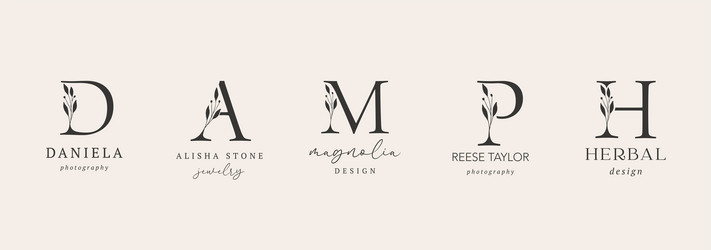 Collection Of Botanical Minimalistic Initial Vector Image