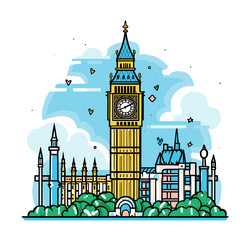 Big ben hand-drawn comic ben doodle style Vector Image