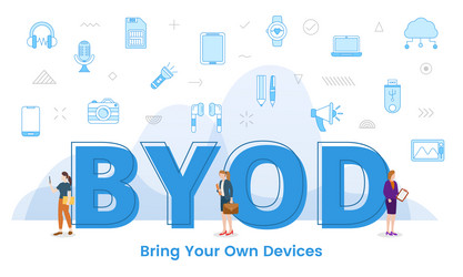 Byod bring your own devices concept with icon set Vector Image