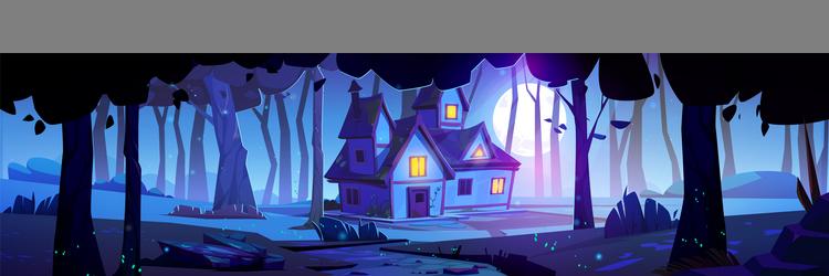 House in woods at night under moonlight Royalty Free Vector