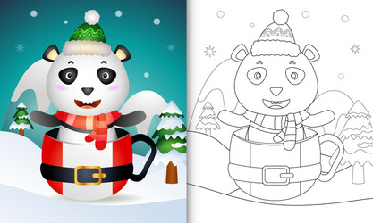 Coloring book with cute panda christmas characters