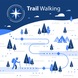 Winter skiing slope map snow forest trail walking Vector Image