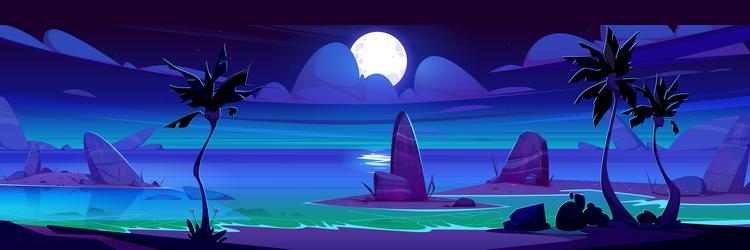 Night sea landscape with moon stars and clouds Vector Image