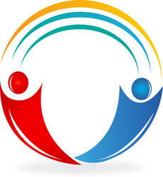 Teamwork partnership people with rainbow curve Vector Image