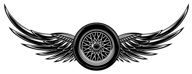 Monochrome with wings and wheel Royalty Free Vector Image