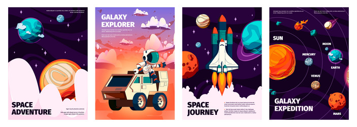 Space travel monochrome set posters Royalty Free Vector