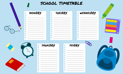 Template school timetable for students Royalty Free Vector