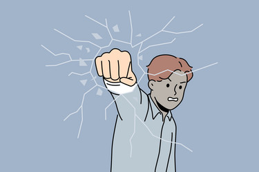 Angry man break glass with fist Royalty Free Vector Image