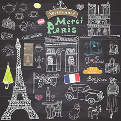 Paris doodles elements hand drawn set withefel Vector Image